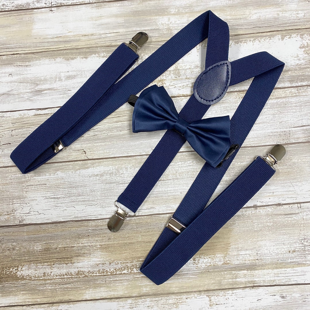 Adults/teen Navy Blue Suspender Bow-tie Matching Set / Wedding ...