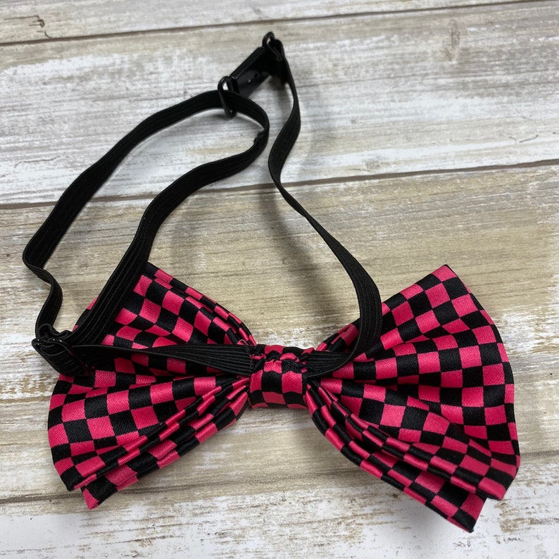 Adults/teen Black Hot Pink Checker Suspender Bow-tie Matching Set ...