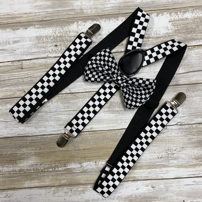Adults/Teen Black White Checker Suspender Bow-tie Matching | Etsy