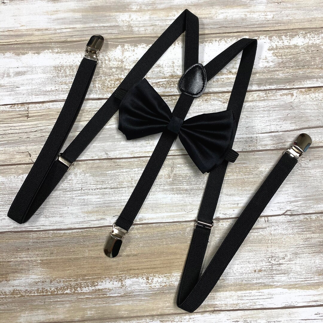 Adults Black Skinny Suspender Bowtie Matching Set / Wedding Shotoshoot ...