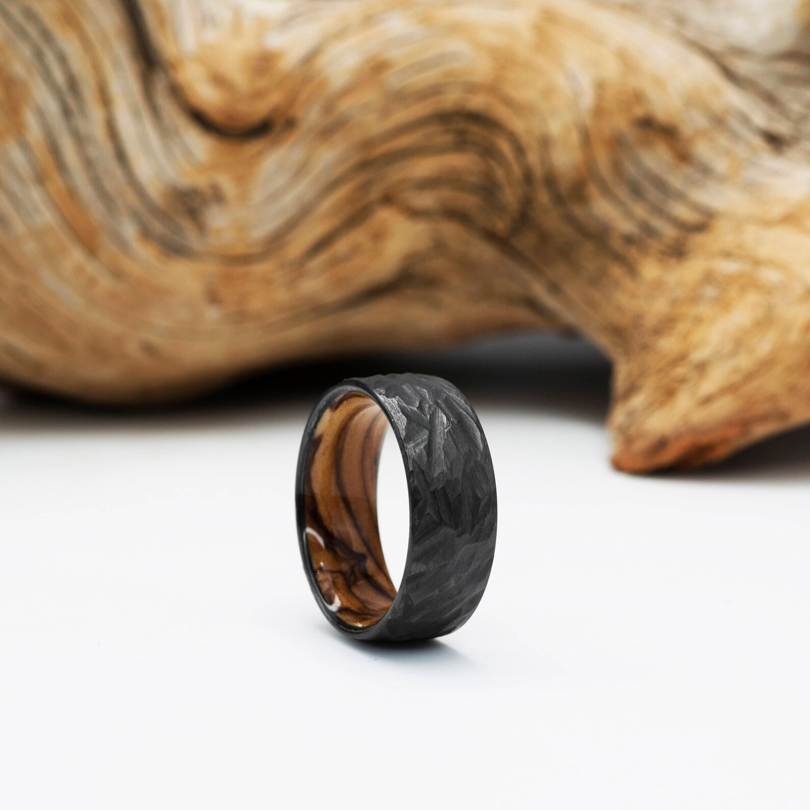 Zirconium and Olivewood Ring Raw Texture Heat Treated | Etsy