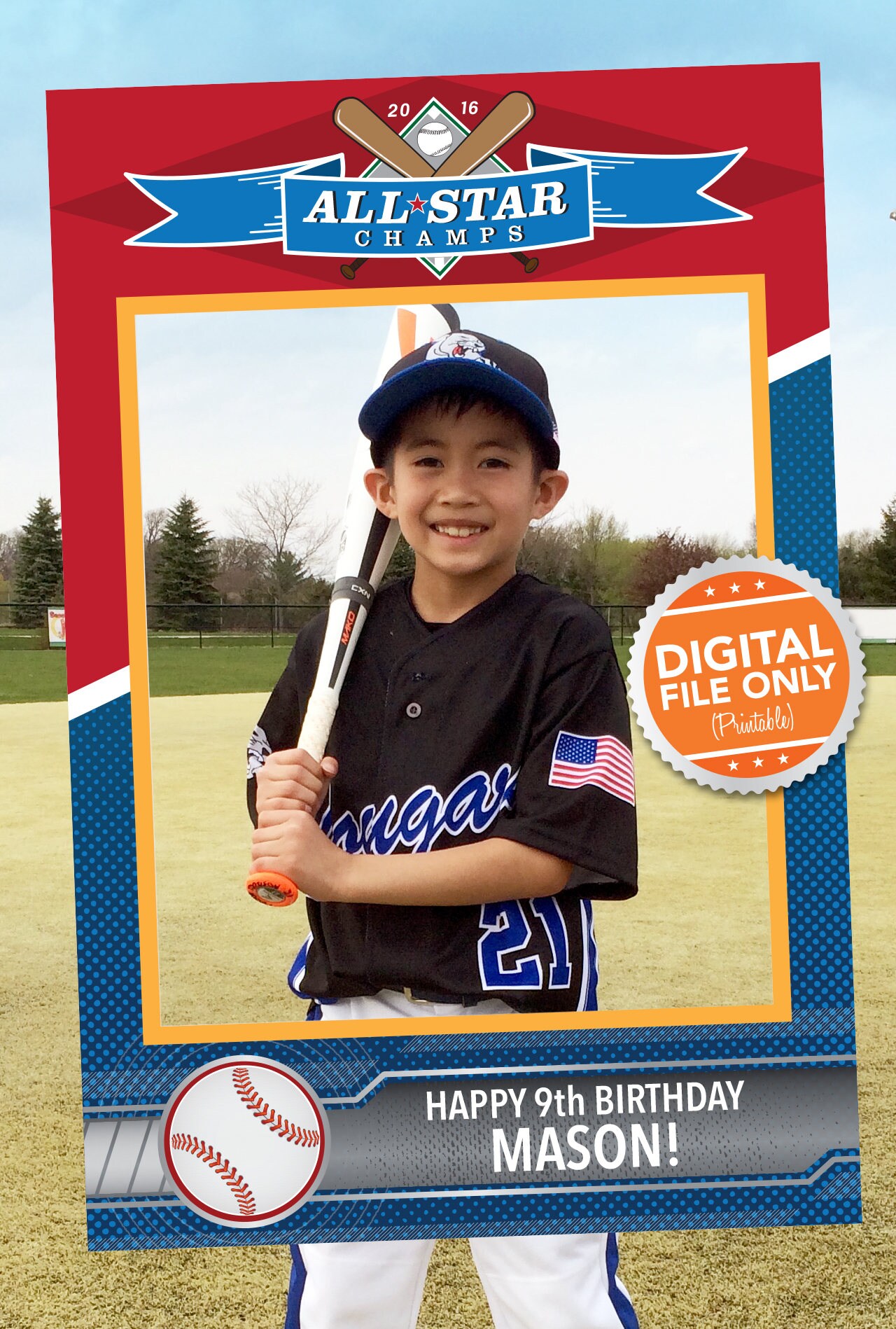 Baseball Card Theme Photo Booth Party Prop Frame Digital Etsy