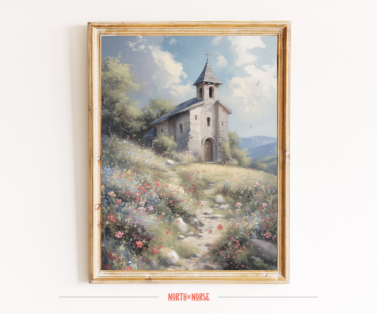 Countryside Church Print | Christian Art | Vintage Chapel Wall Art ...