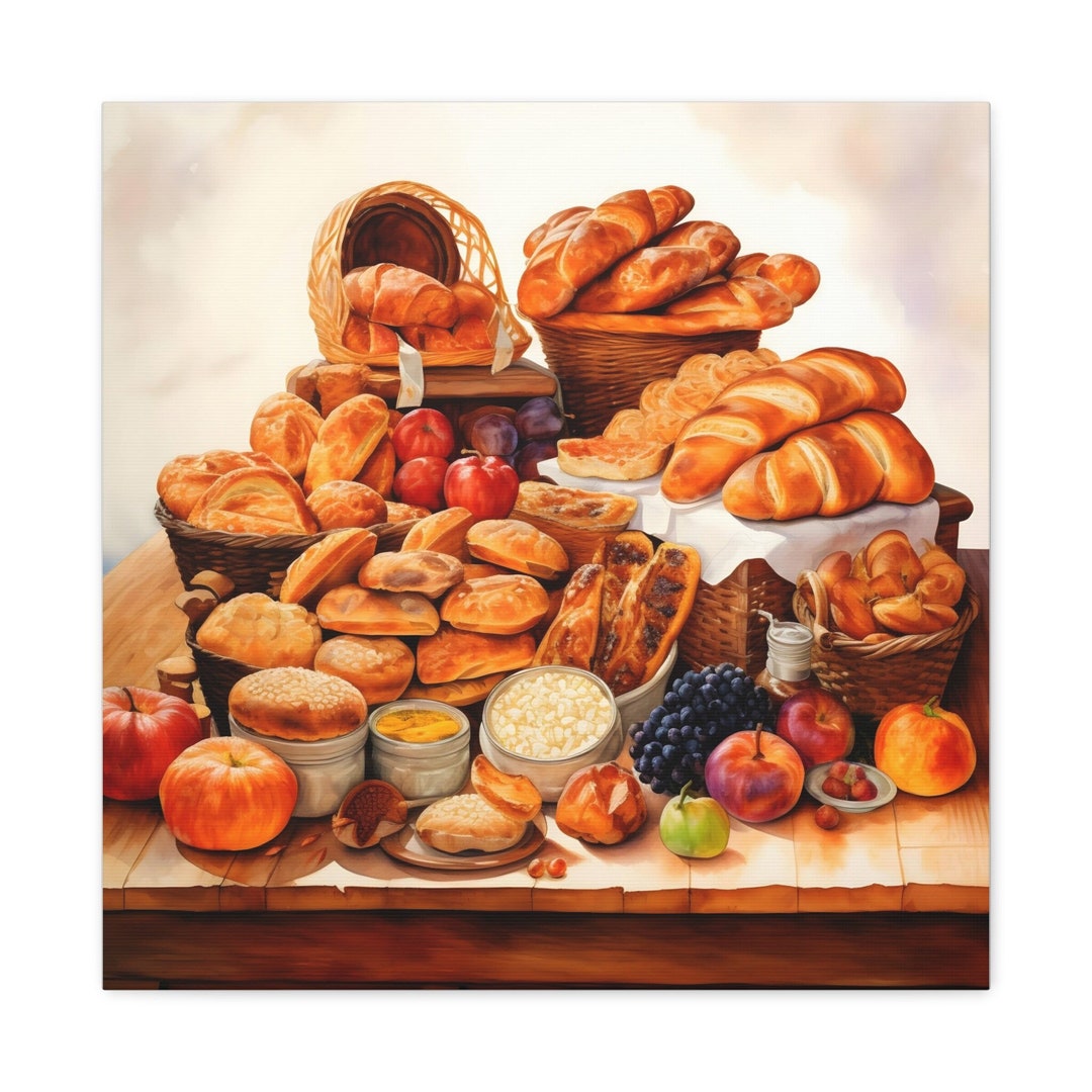 Watercolor Painting Print Table Good Breads Cornucopia Bread Table ...