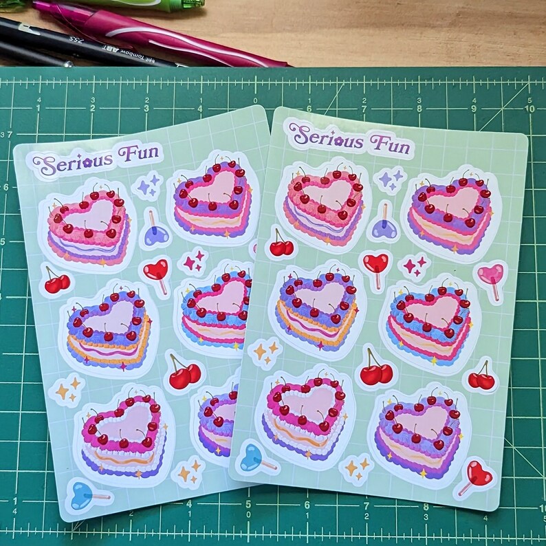 Colorful Vintage Heart Shaped Cake Sticker Sheet - Etsy