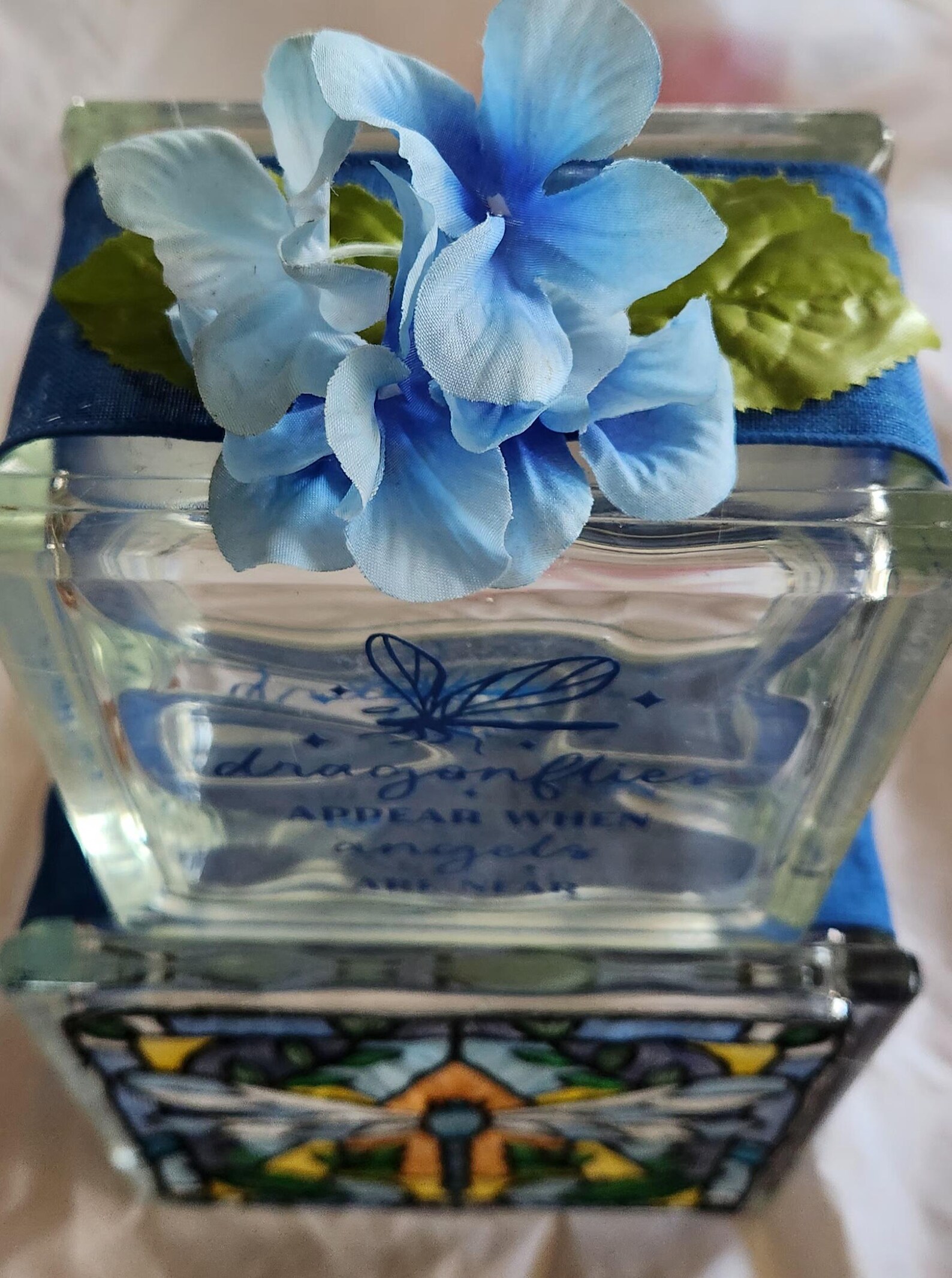 Dragonfly Glass Block Art Embroidered Stained Glass on Upcycled Double ...