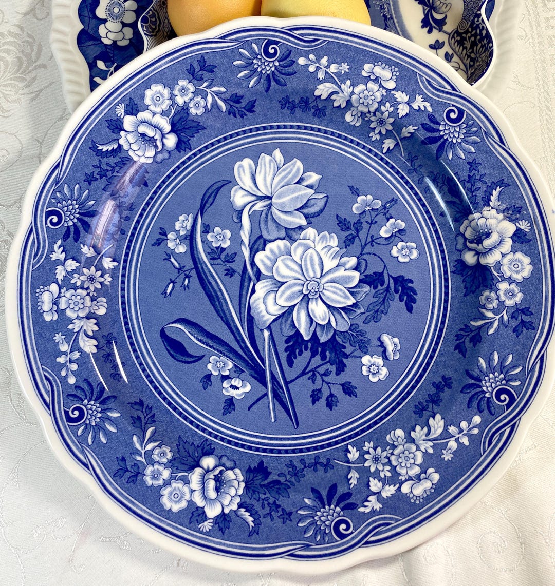 Spode Antique Repro Blue Room Plate Botanical 10" Transferware ...