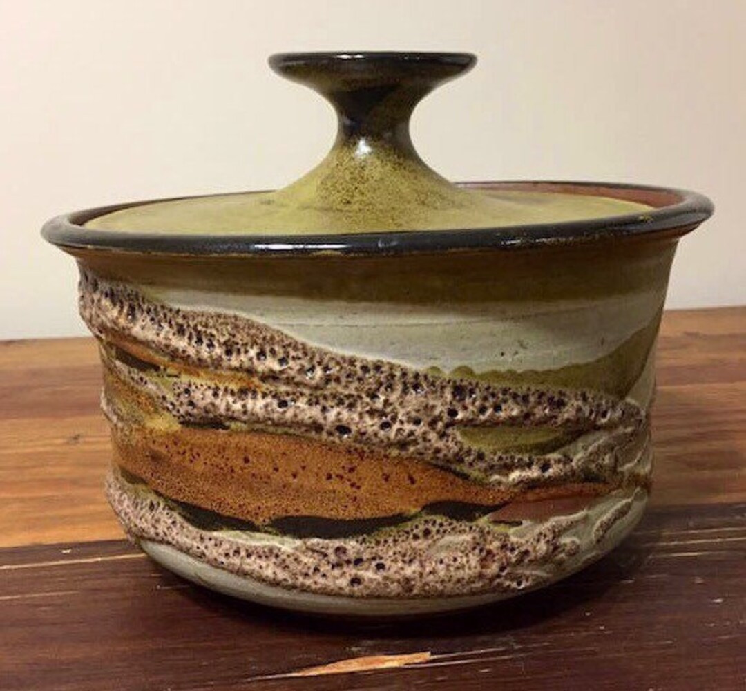 Vintage 1950s Edna Arnow Covered Dish MCM Brutalist Ceramicist Lava ...
