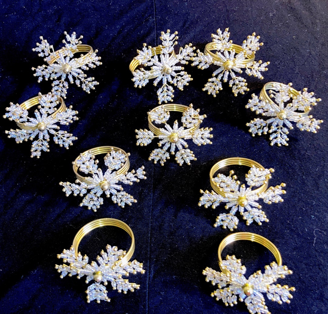 Set of 10 Snowflake Star Napkin Rings Brass W Glass Beads - Etsy
