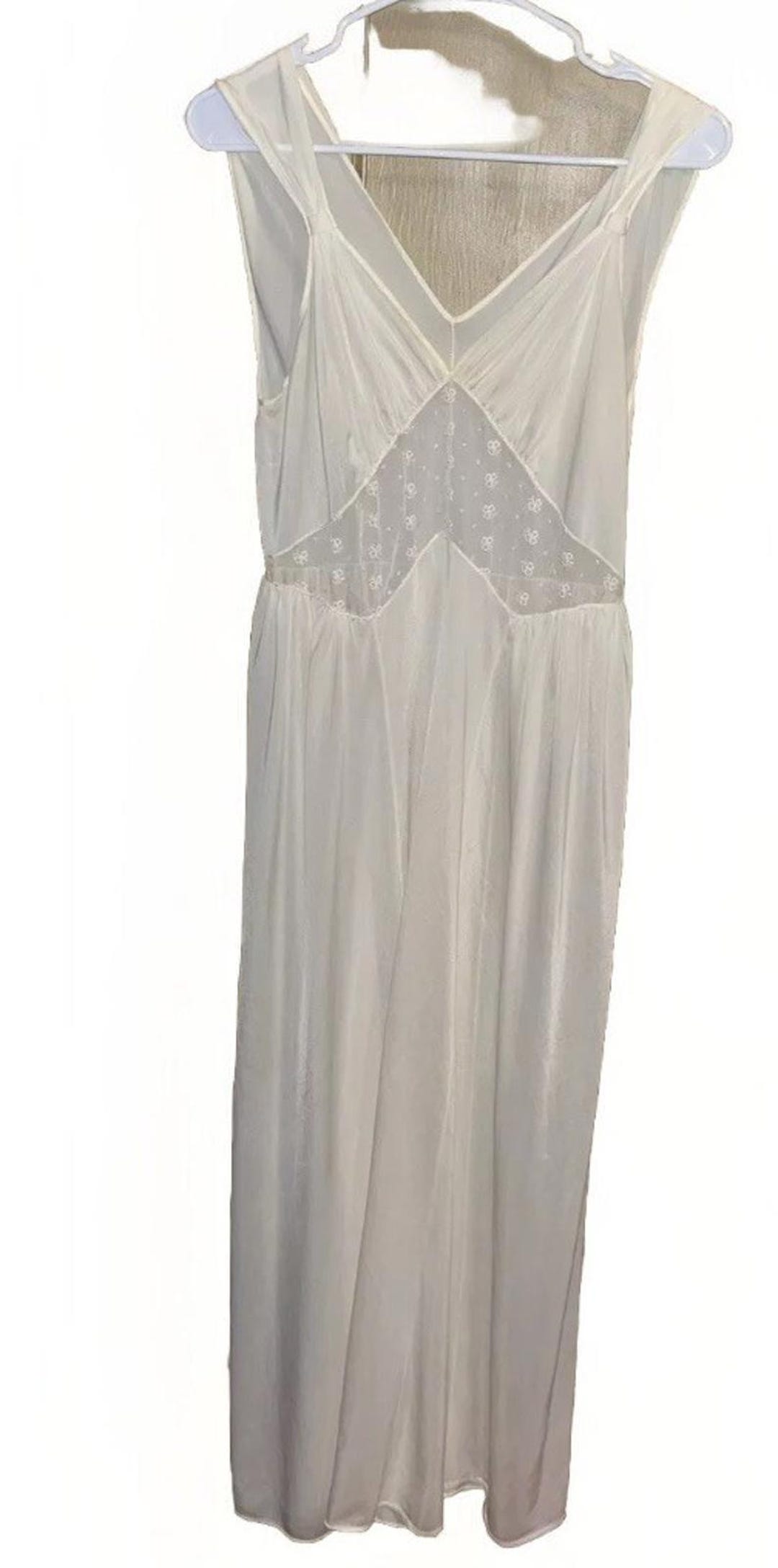 Vintage Formfit Rogers Silky Nylon Lace Ivory Long Nightgown Lingerie ...