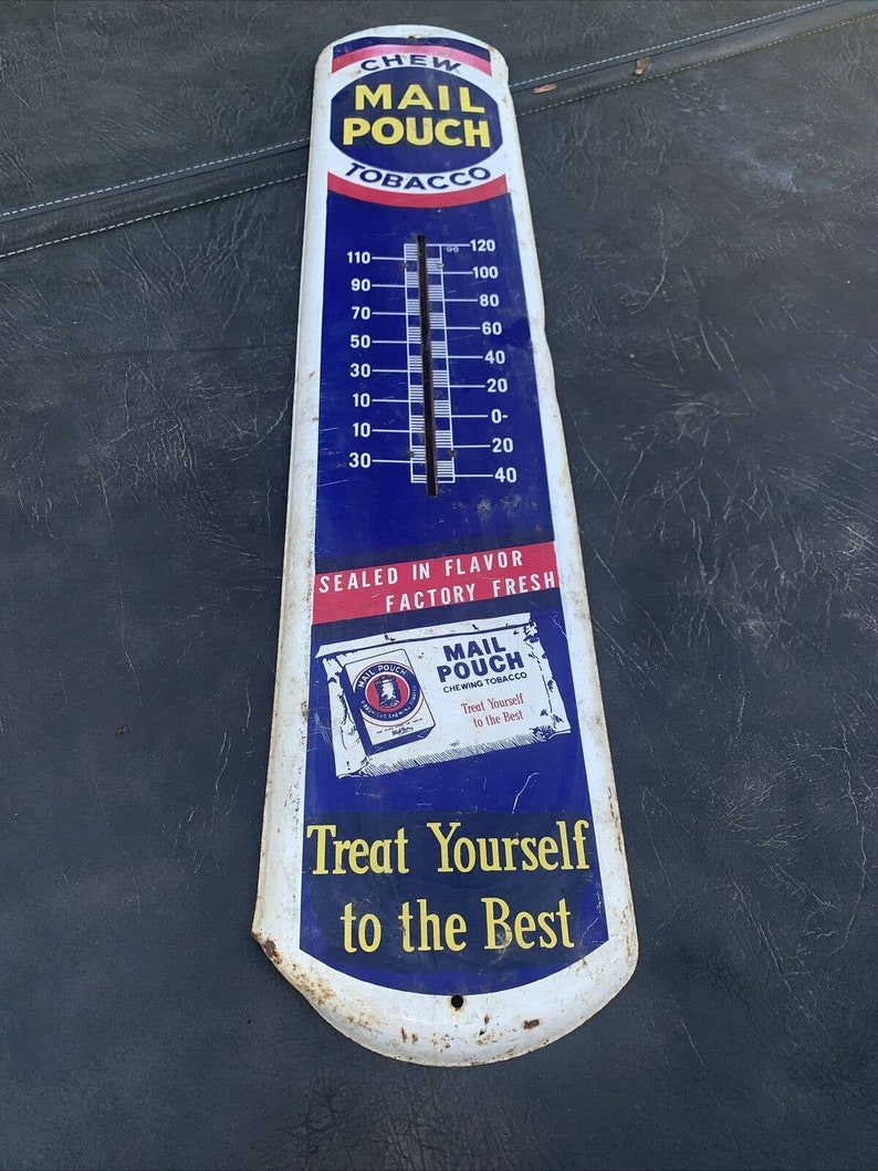 Mail Pouch Chewing Tobacco 39" Thermometer Sign Vintage 1950’s - Etsy