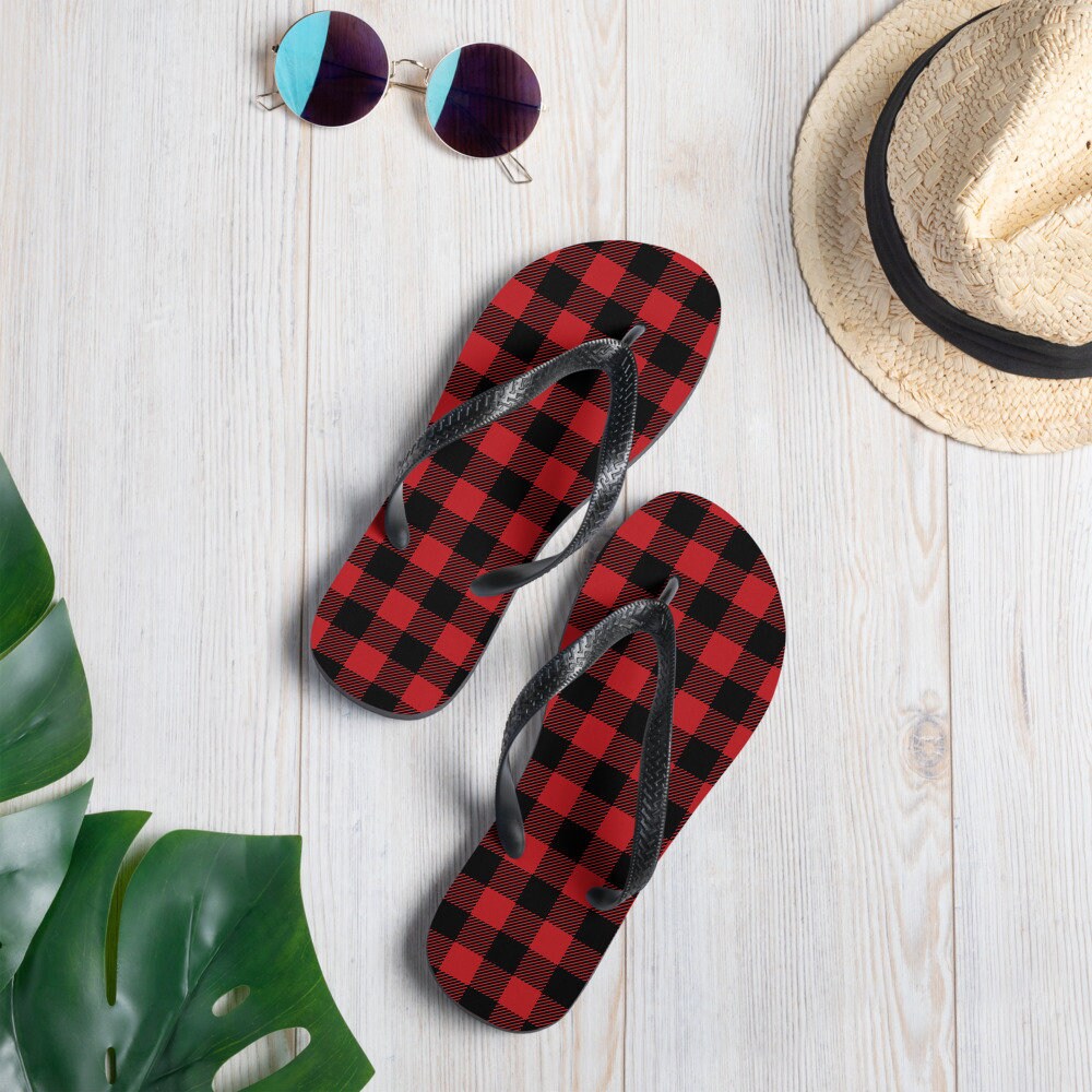 Red and Black Buffalo Plaid Flip-flops - Etsy