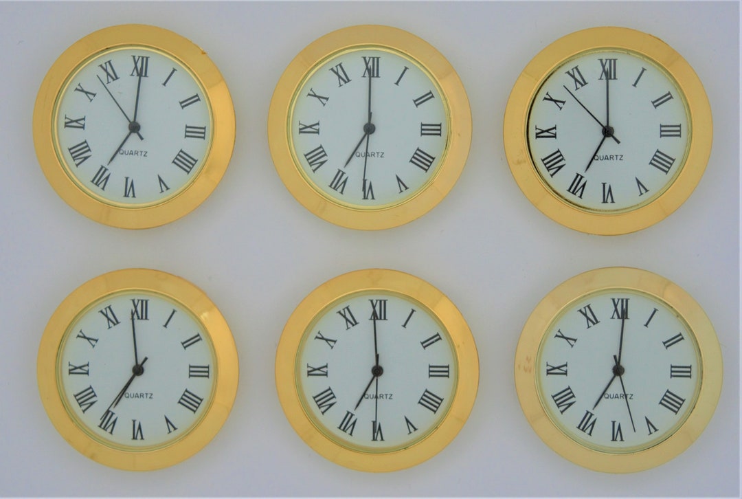 Mini Quartz Clock Fit-up Movement Gold Bezel With White Roman Dial 1 7/ ...