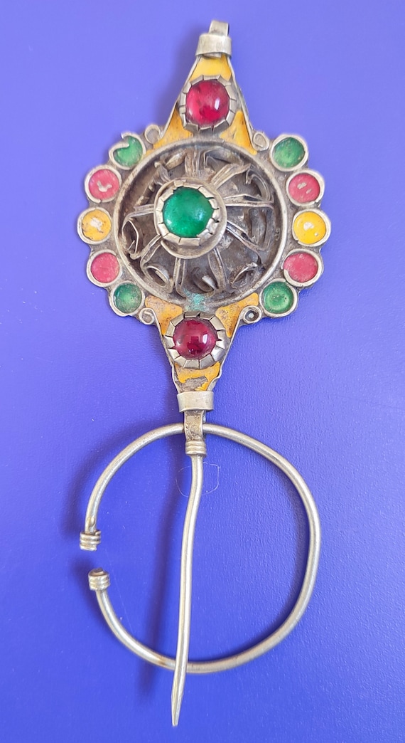 Antique Silver Fibula, Brooch, North Africa - Gem