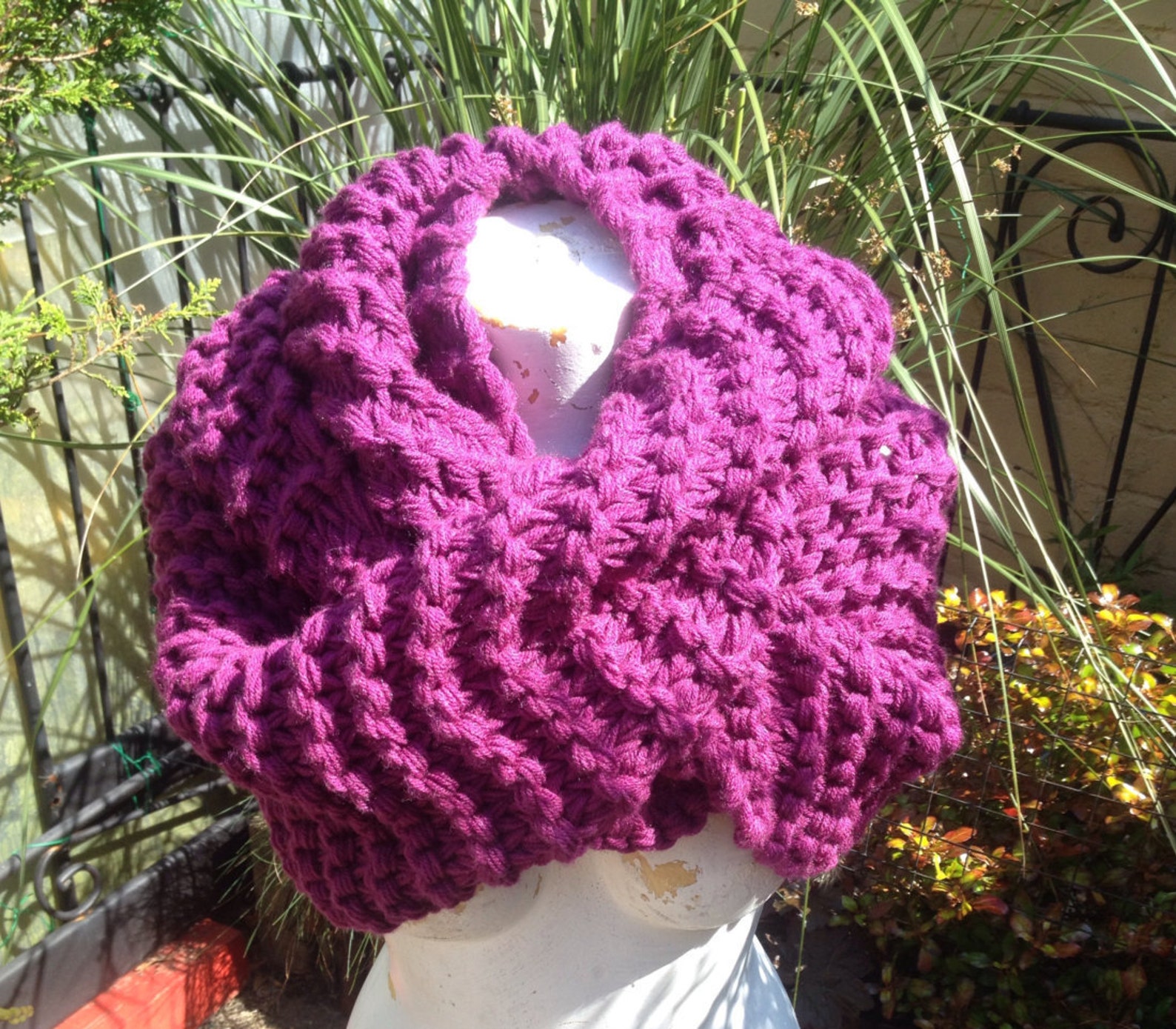 Women Cowl, Infinity Scarf, Huge Knit Shawl Extra Chunky, Plum ...