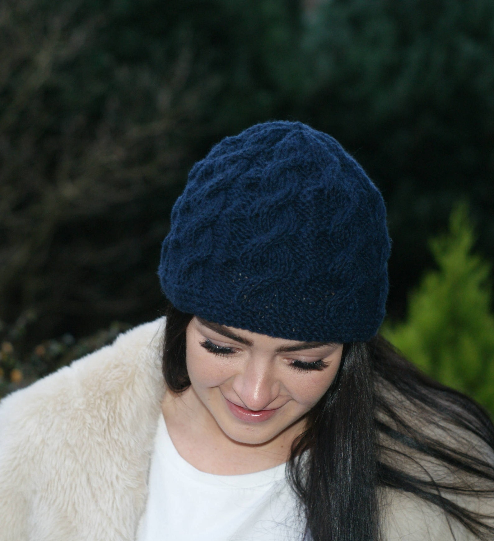 Women Beanie Cashmere Hat Navy Hat Cable Knit Hat - Etsy