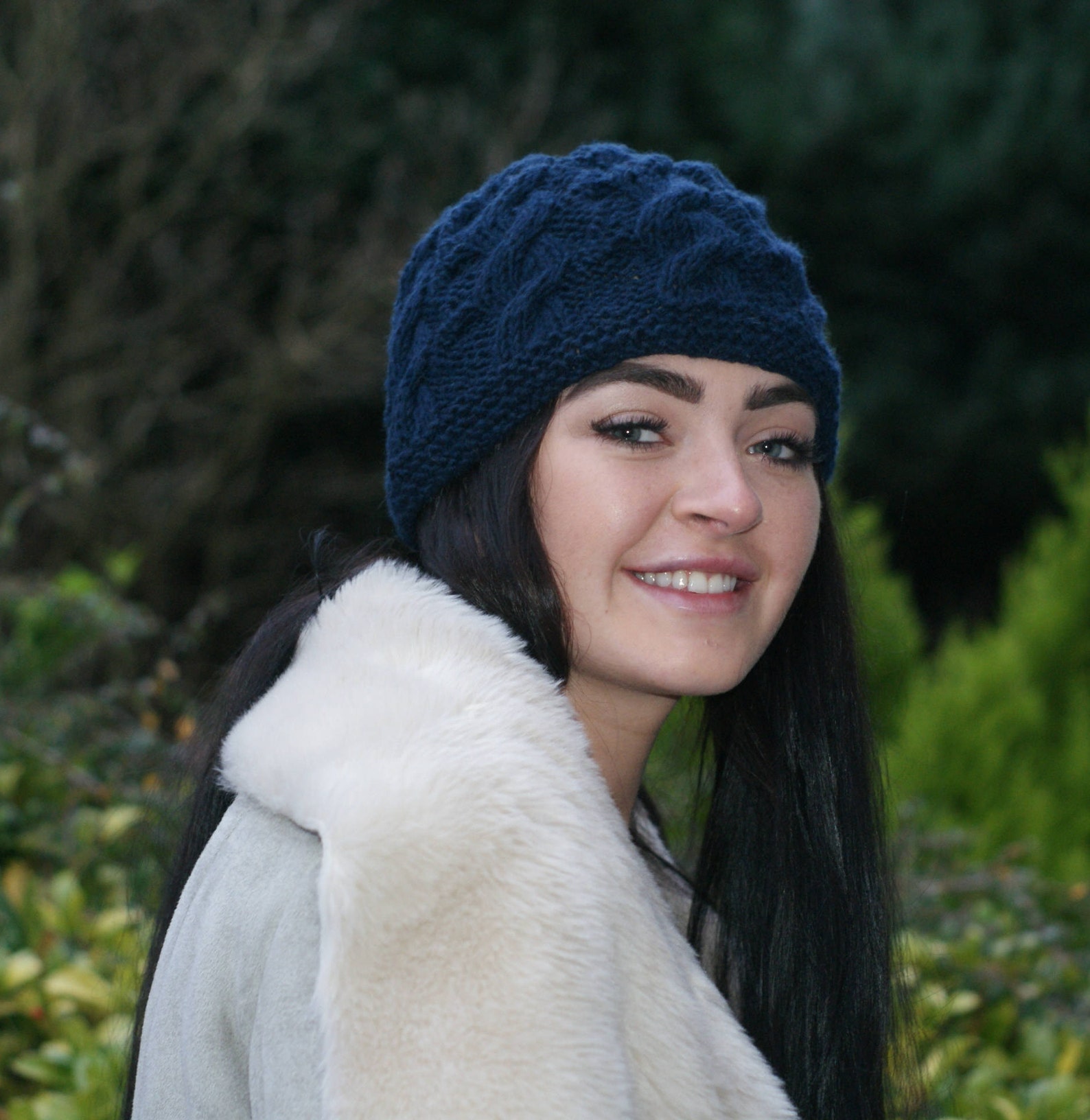 Women Beanie Cashmere Hat Navy Hat Cable Knit Hat - Etsy