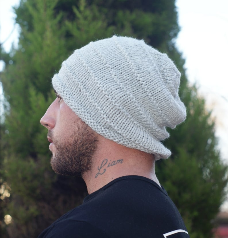 Men Grey Hat, Light Grey, Slouchy Grey Hat, Gray Knit Hat, Grey Hat ...