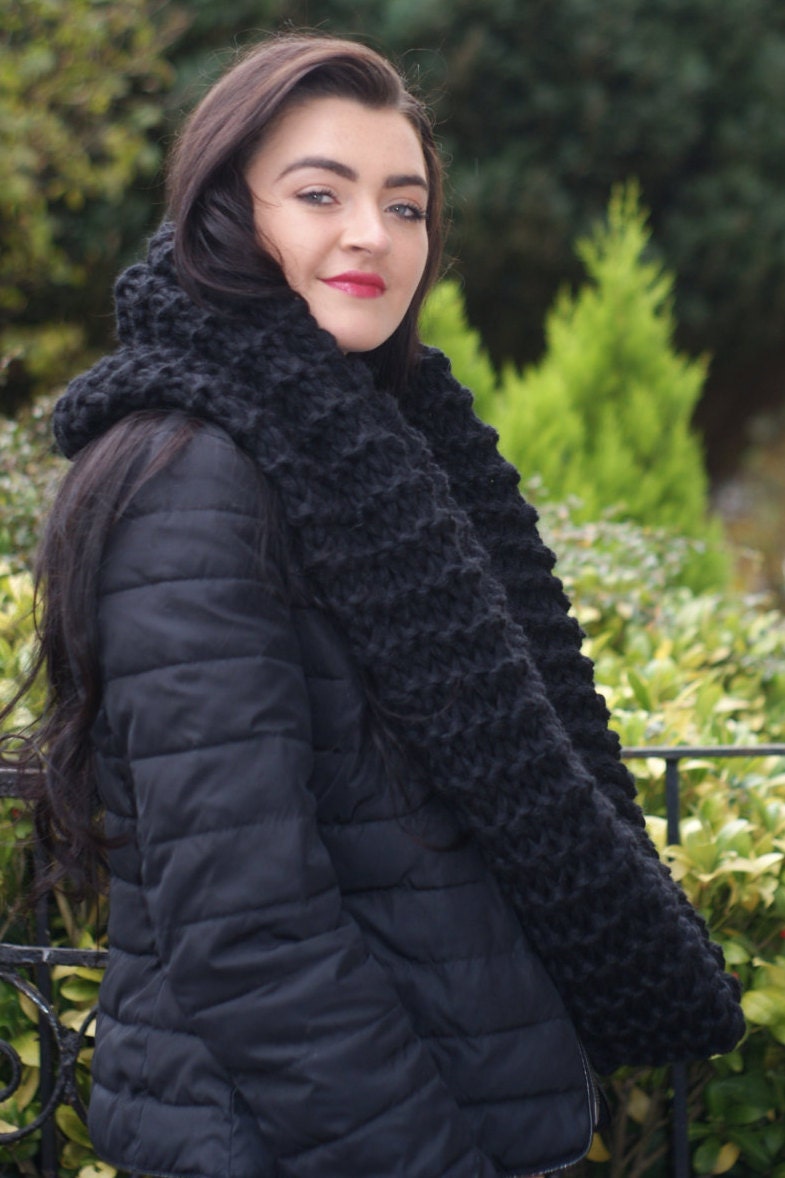 Outlander Cowl Long Black Scarf Hand Knitted Women Scarf - Etsy