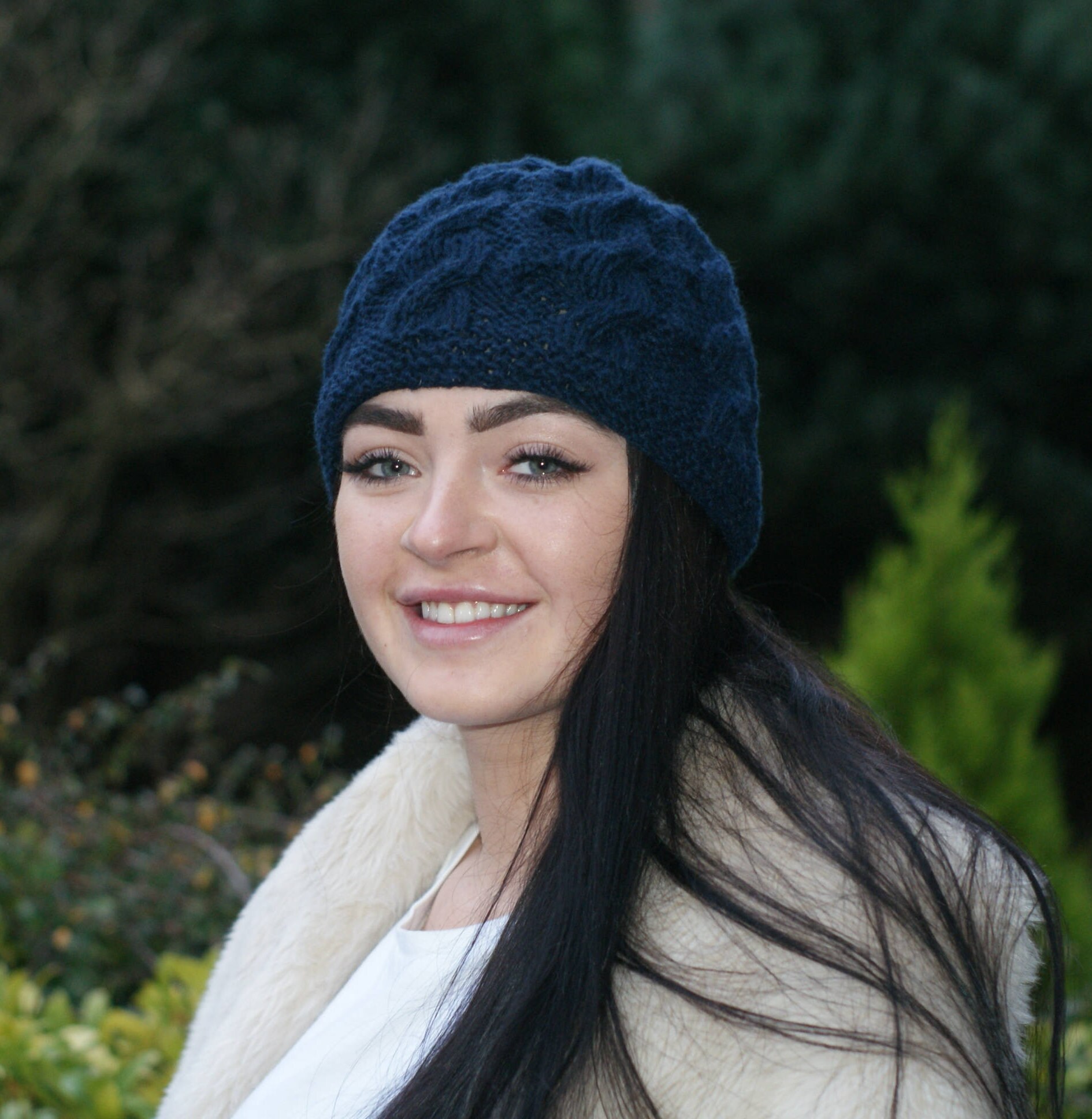 Women Beanie Cashmere Hat Navy Hat Cable Knit Hat - Etsy
