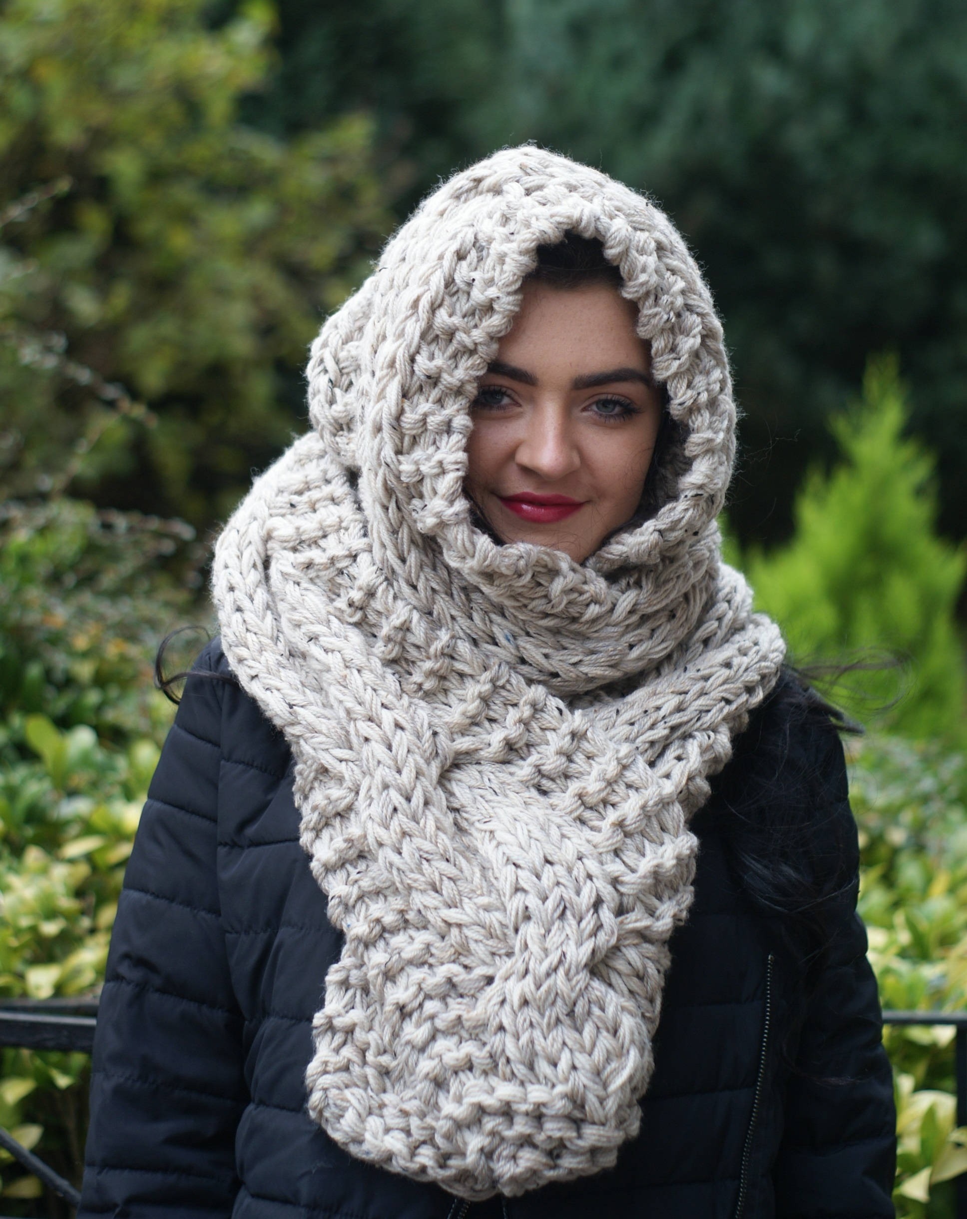 Hooded Scarf Oatmeal Scarf Chunky Scarf Cream Hooded Scarf - Etsy UK
