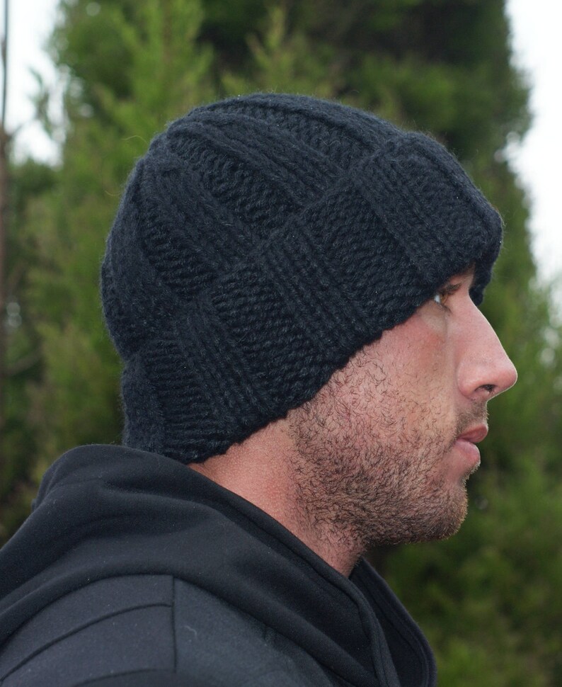 Man Hat Black Slouchy Hat Long Beanie Black Long Hat - Etsy