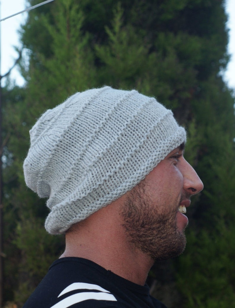 Men Grey Hat, Light Grey, Slouchy Grey Hat, Gray Knit Hat, Grey Hat ...