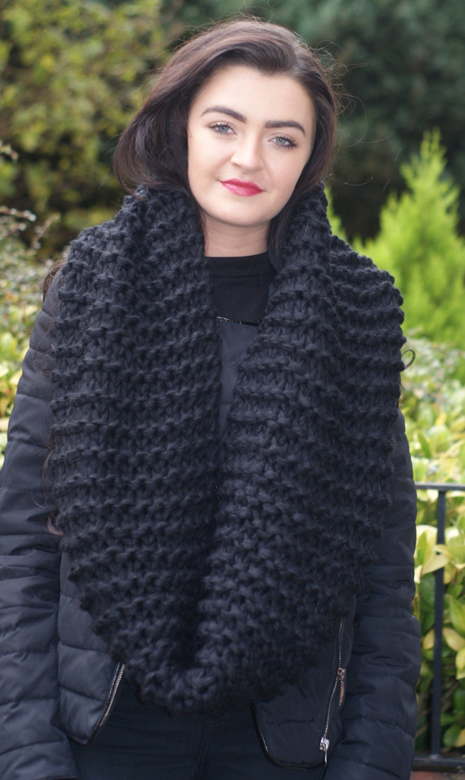 Outlander Cowl, Long Black Scarf, Hand Knitted Women Scarf, Teen Long ...