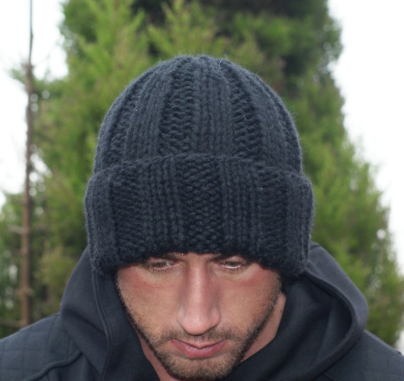 Man Hat Black Slouchy Hat Long Beanie Black Long Hat - Etsy