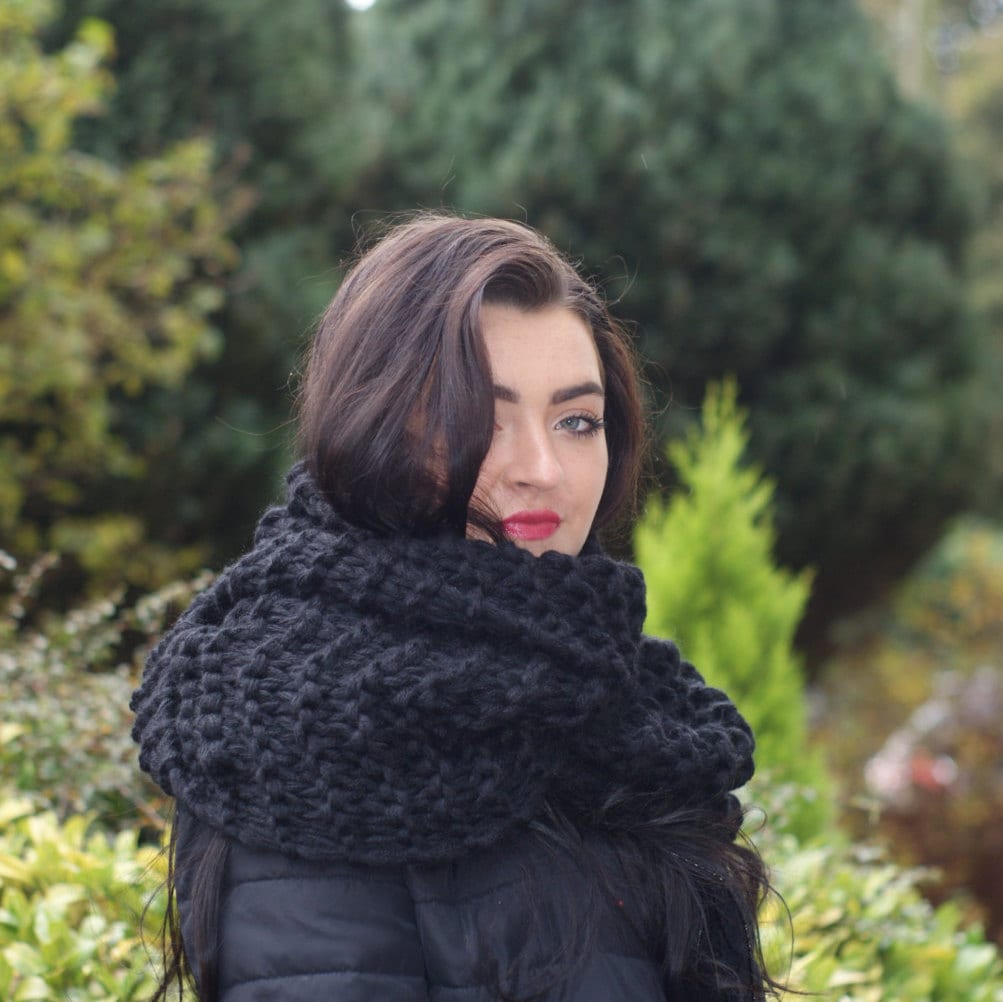 Outlander Cowl, Long Black Scarf, Hand Knitted Women Scarf, Teen Long ...