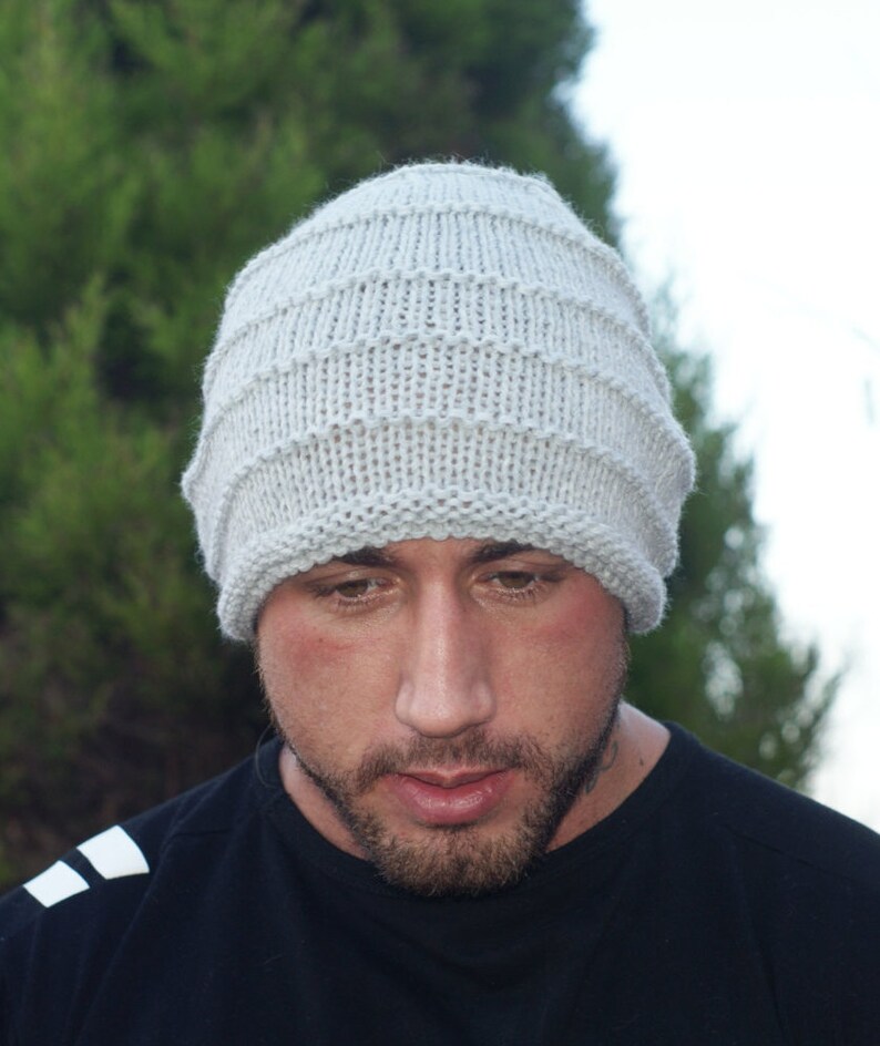 Men Grey Hat, Light Grey, Slouchy Grey Hat, Gray Knit Hat, Grey Hat ...