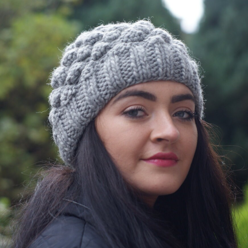 Women Grey Hat Hand Knit Light Grey Acrylic Beanie Gift - Etsy