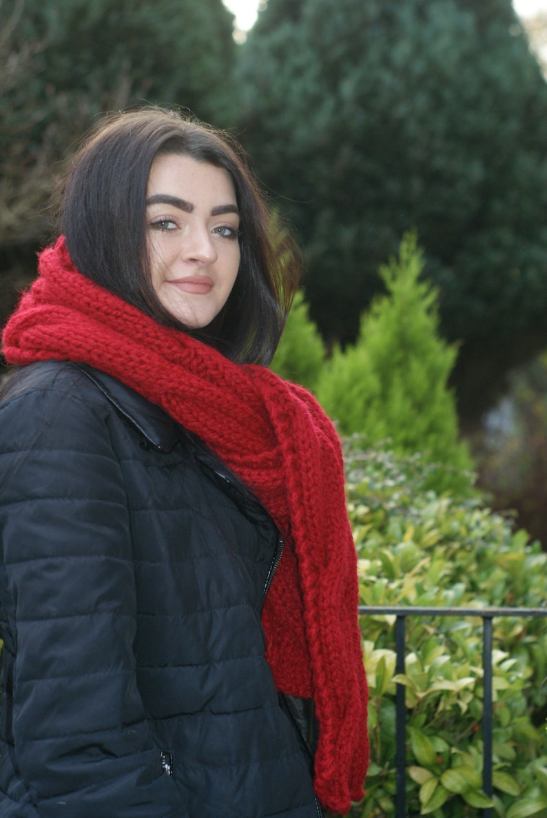 Scarf Womens, Red Scarf, Red Cables, Chunky Scarf, Long Scarf, Gift for ...