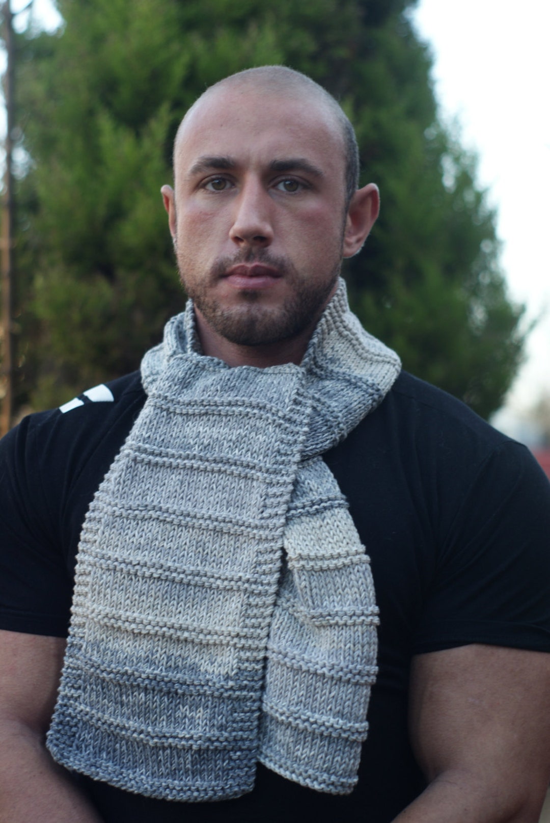 Man Scarf Gray, Merinos Scarf, Cotton, Grey Teen Scarf, Knit Scarf ...