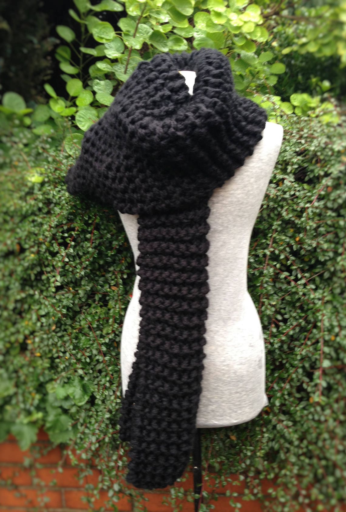 Men Scarf, Chunky Knit Scarf, Black Knit Scarf, Chunky Yarn, Hand ...