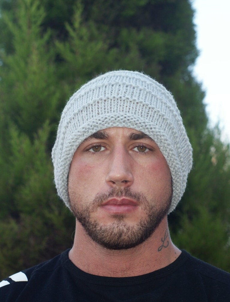 Men Grey Hat, Light Grey, Slouchy Grey Hat, Gray Knit Hat, Grey Hat ...