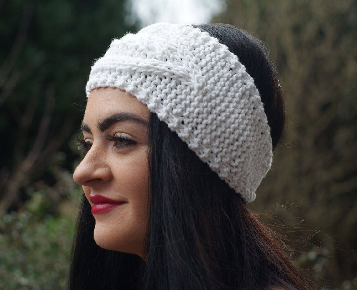 Headband Women White Ear Warmer Cable Knit Chunky Etsy Uk