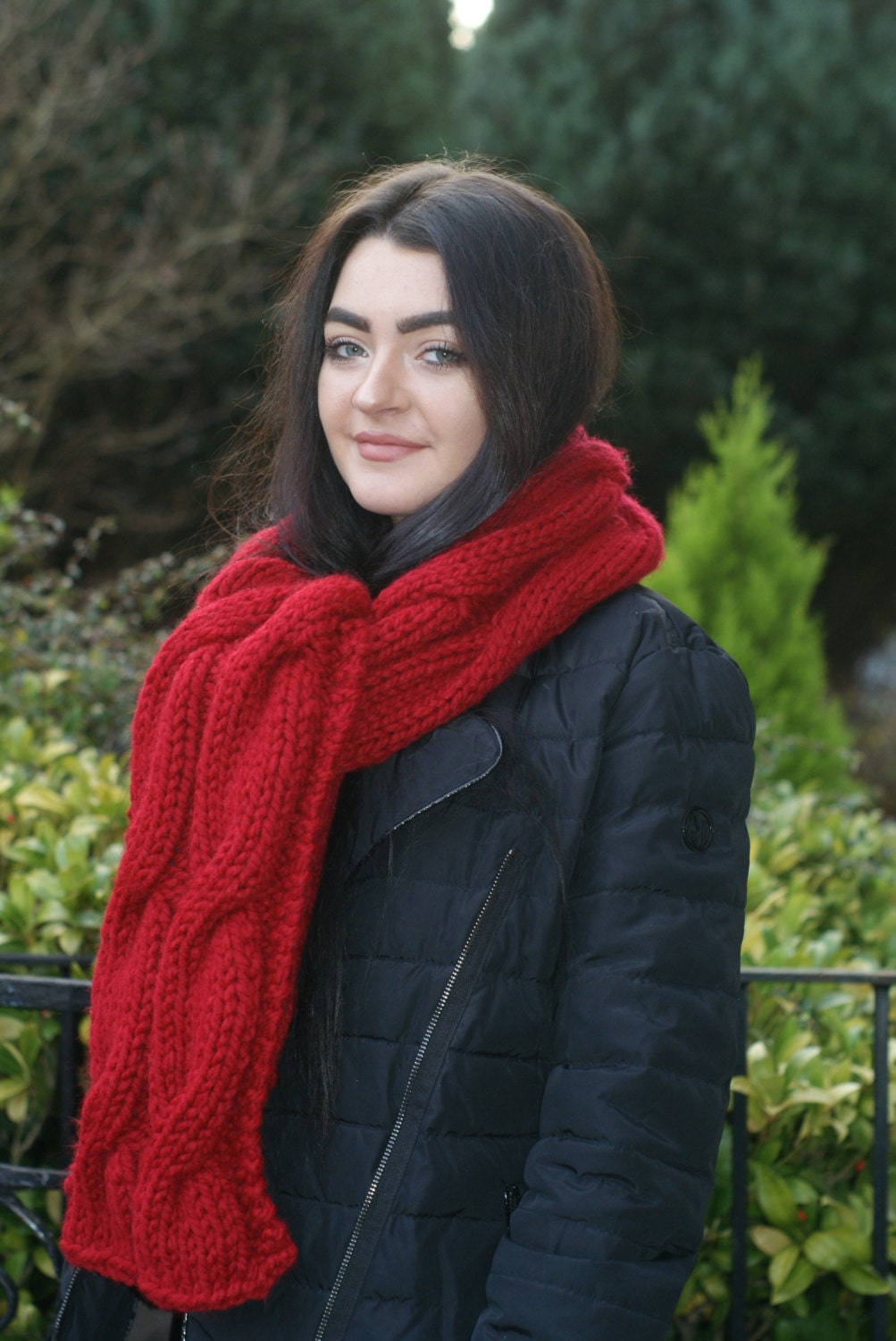 Scarf Womens, Red Scarf, Red Cables, Chunky Scarf, Long Scarf, Gift for ...