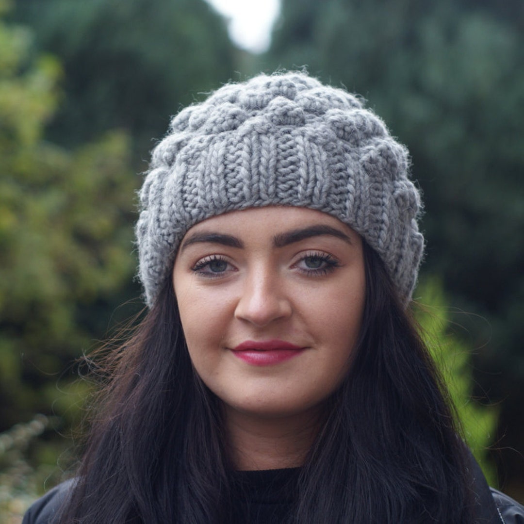 Women Grey Hat, Hand Knit, Light Grey, Acrylic, Beanie, Gift for Her ...