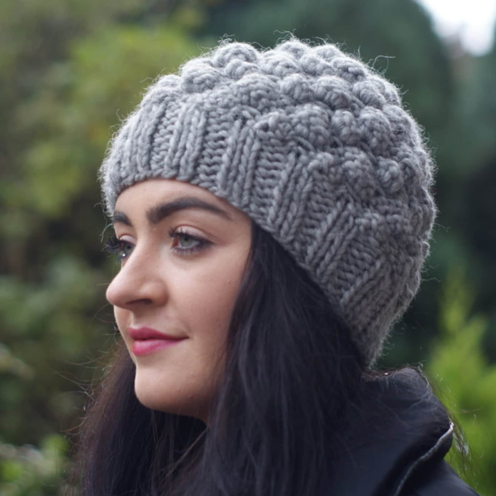 Women Grey Hat Hand Knit Light Grey Acrylic Beanie Gift - Etsy