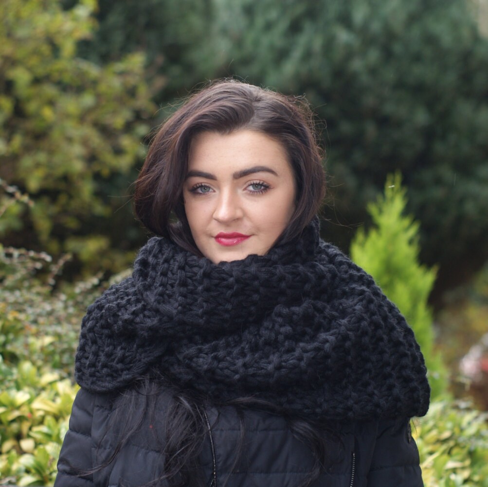 Outlander Cowl, Long Black Scarf, Hand Knitted Women Scarf, Teen Long ...