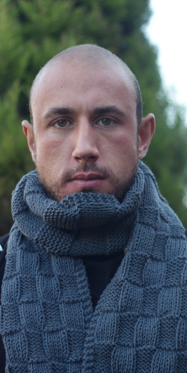Men Scarf Merinos, Grey, Chunky Merinos, Gray Men's Scarf, Classic Knit ...
