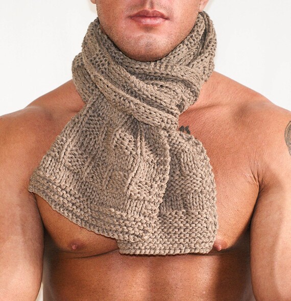 Men Scarf Cashmere Italian Men Cashmere Scarf Beige 62 Long Chunky Gift for Him Warm Winter Scarf Cashmere Scarf Hand Knit Etsy UK