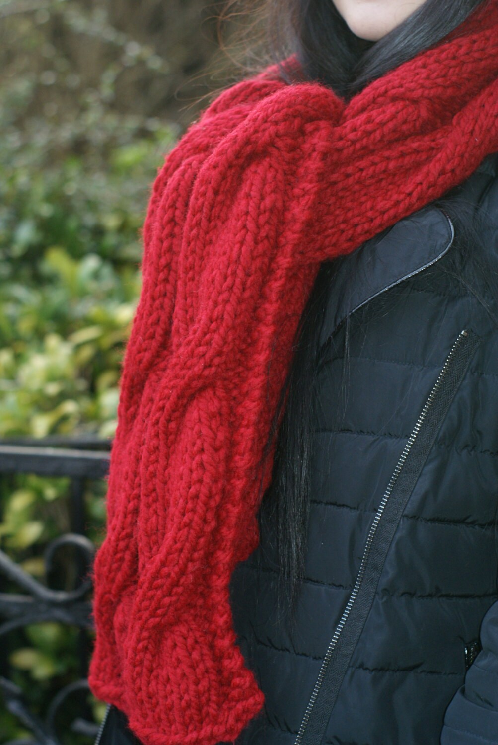 Scarf Womens, Red Scarf, Red Cables, Chunky Scarf, Long Scarf, Gift for ...