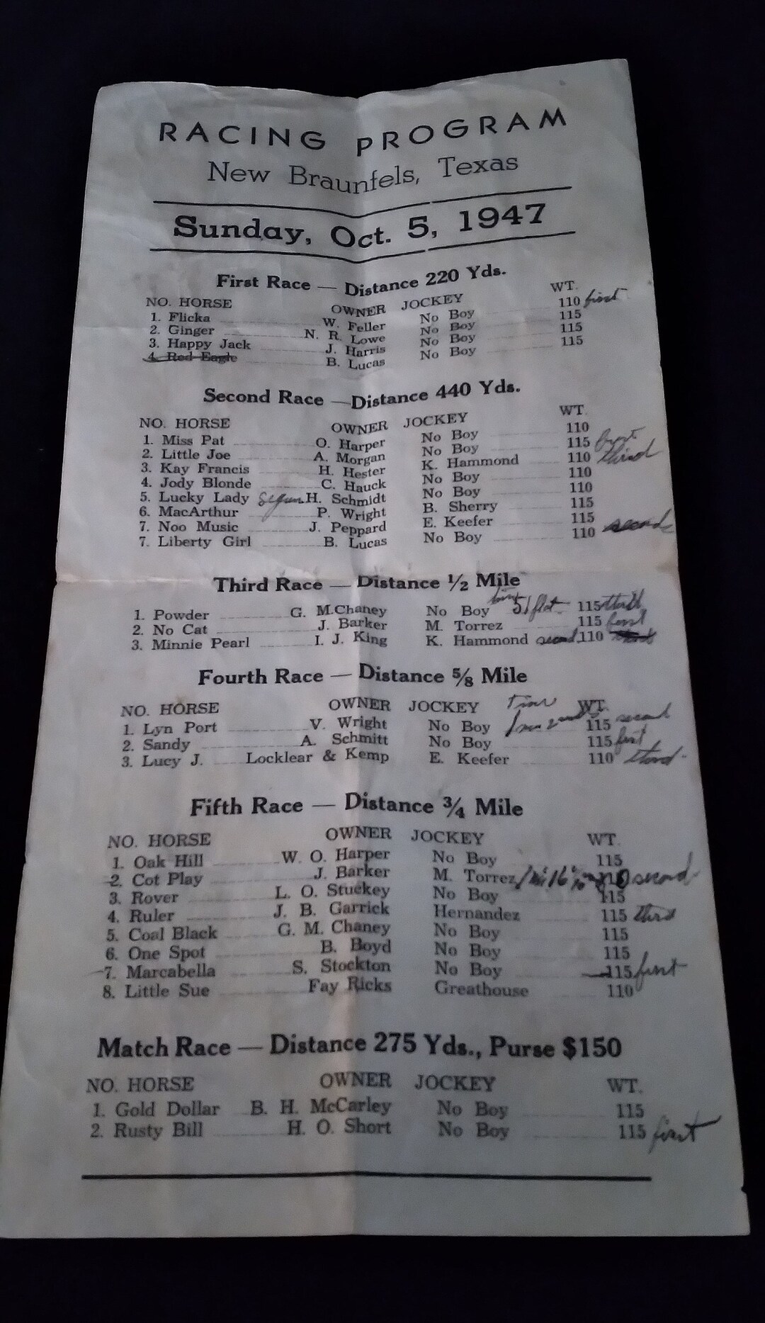 1947 Horse Racing Program, Comal County Fair New Braunfels, Texas. - Etsy