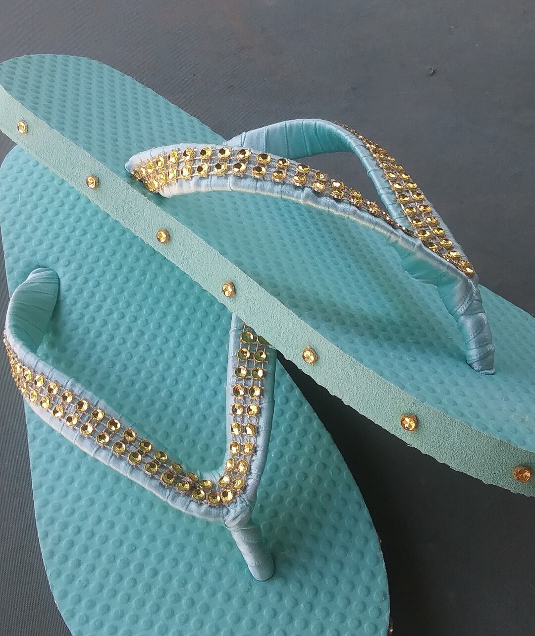 Aqua Studded Bling Flip Flops - Etsy