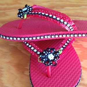 Girls Red Flip Flops With Black\red Polka Dot Ribbons - Etsy