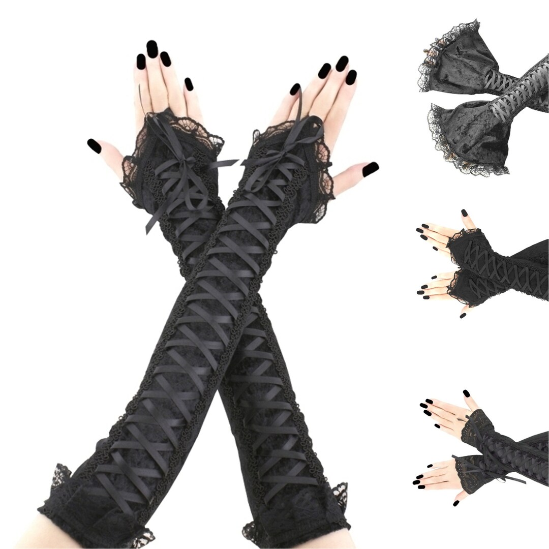 These Extra Long Fingerless Gloves Made in All Black Arm Warmers Reach ...