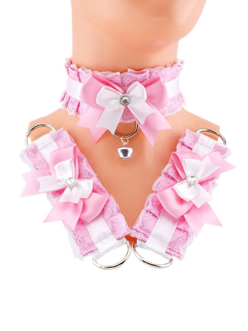 Pink Collar Kitten Play Collar And Cuffs Ddlg Bdsm Collar Etsy