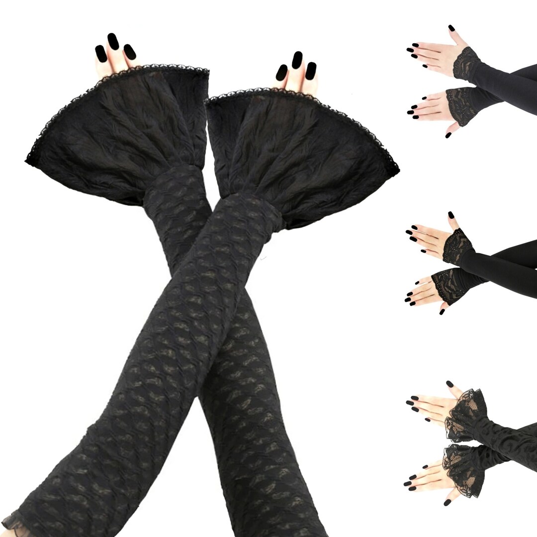 Black Gloves, Fingerless Gloves, Fingerless Opera Gloves, Extra Long ...